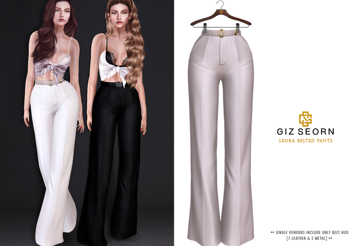 Second Life Marketplace - GIZ SEORN: Leora Belted Pants [Cream]